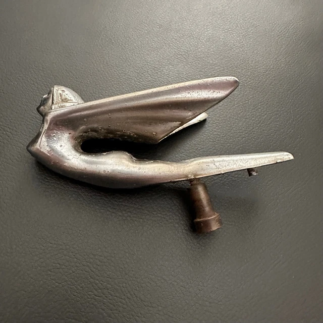 VINTAGE CHROMED WINGED Flying Goddess Lady Hood Bonnet Ornament Car ...