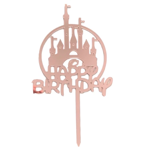 ACRYLIC MAGICAL CASTLE Pink Princess Happy Birthday Cake Topper For ...
