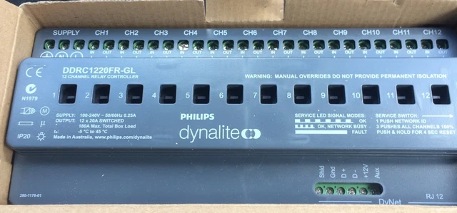 PHILIPS DYNALITE DDRC1220FR-GL 12 x 20A relay controller Dynet Phillips ...