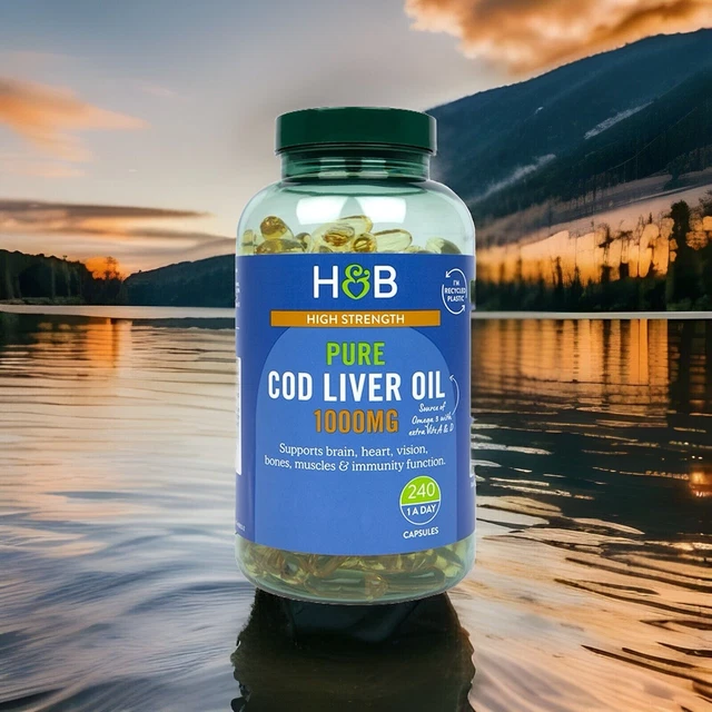 HOLLAND & BARRETT Cod Liver Oil 1000mg - 240 Softgels | Omega-3, Vit A ...
