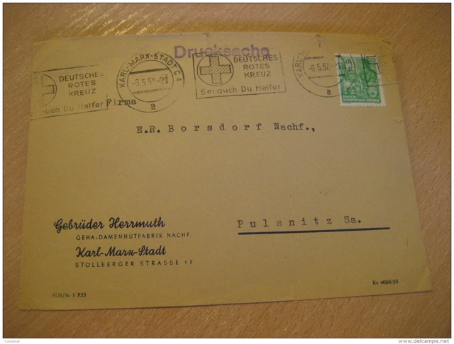 ROTES KREUZ KARL-MARX-STADT 1957 Cancel Cover DDR GERMANY Red Cross ...