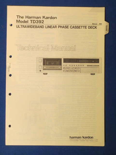 HARMAN KARDON TD393 Technical Service Manual Factory Original The Real ...