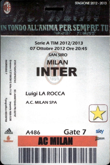 PASS CALCIO SERIE A Milan vs Inter San Siro 2012/2013 Campionato EUR 10,00 - PicClick IT