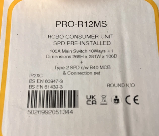 LEWDEN PRO-R12MS RCBO CONSUMER UNIT SPD PRE-INSTALLED 100A Main Switch ...