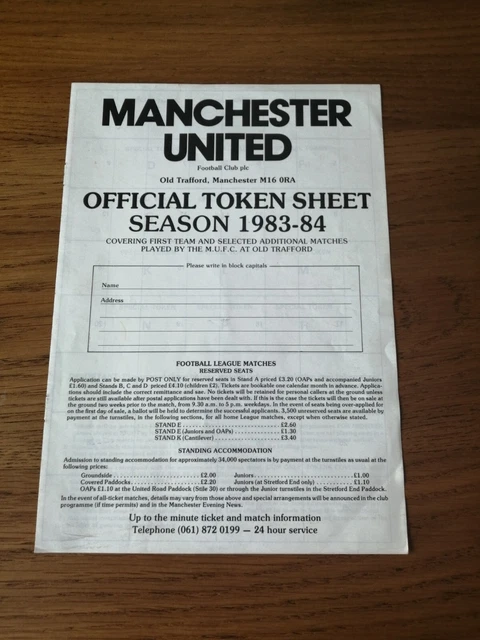 MANCHESTER UNITED 1983/84 blank token sheet £2.50 - PicClick UK