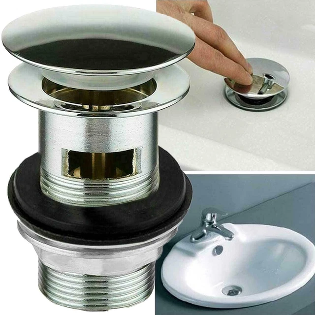 BATHROOM BASIN POP Up Waste Sink Push Button Click Clack Chrome Plug ...