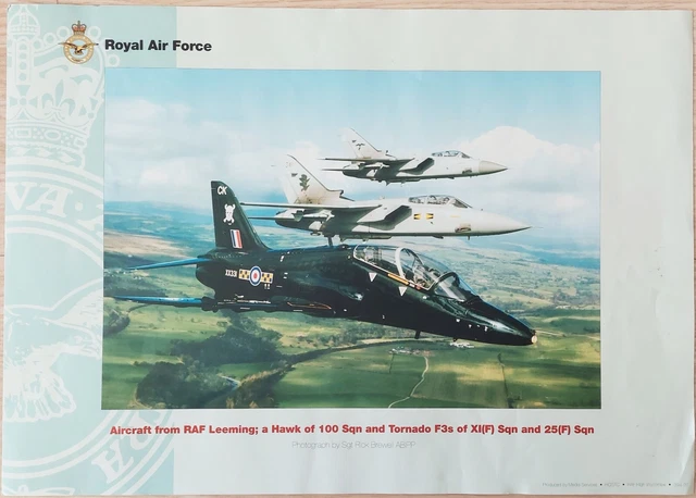 RAF LEEMING POSTER Print of 100 Squadron Hawk + 2x Tornado F3 Aircraft ...