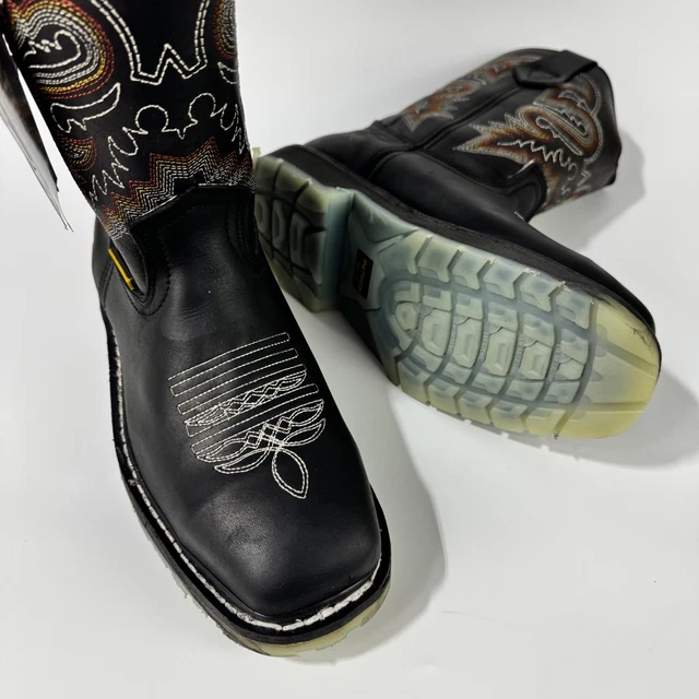 MENS WORK BOOTS Square Toe And Steel Toe Pull On Boots Genuine Leather ...