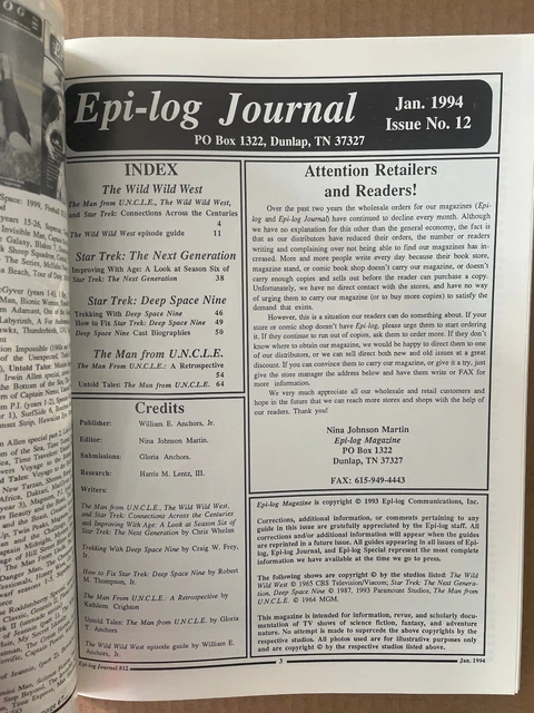 EPI-LOG JOURNAL N° 12 (1994) - En anglais - Star Trek - TBE EUR 29,99 ...