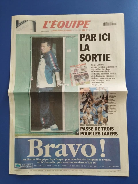L'ÉQUIPE JOURNAL 14/06/2002 Coupe Du Monde de Football NBA LAKERS Kobe ...