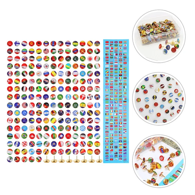 200PCS COUNTRY FLAGS Push Pins for Cork Boards Cork Board Thumb Tacks ...