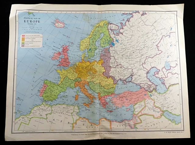 WW2 MAP OCCUPIED Europe European Wartime Geography Axis Allied Forces ...