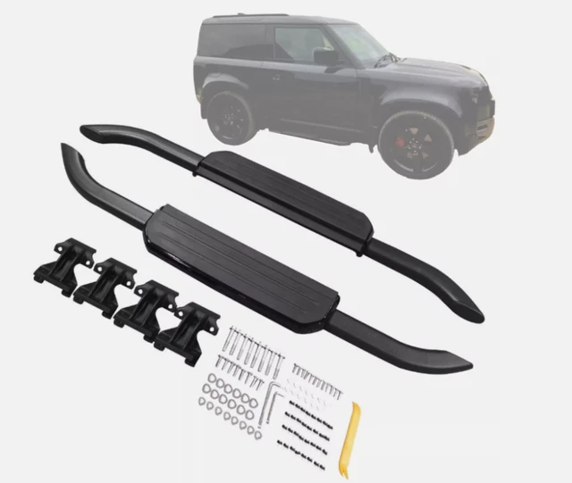 LAND ROVER DEFENDER 90 Black Side Step Running Boards Fits 2021+ Black ...