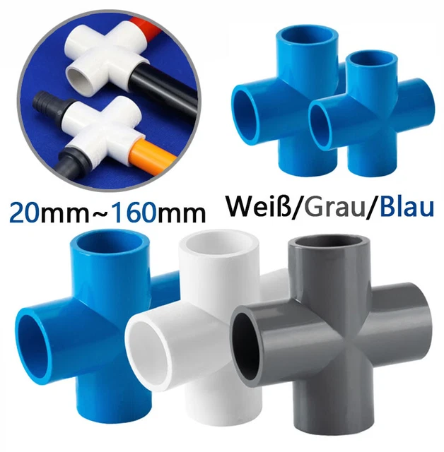 PVC 4-WEGE ROHR Fittings Verbinder Rohrverbinder Klebefittings 3 Farben ...