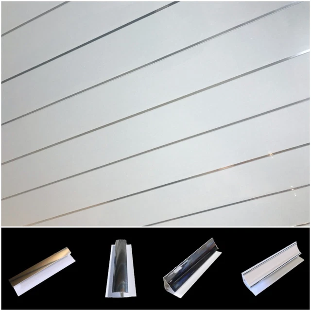 GLOSS WHITE CHROME Strip Ceiling Cladding Bathroom Panels PVC Shower ...