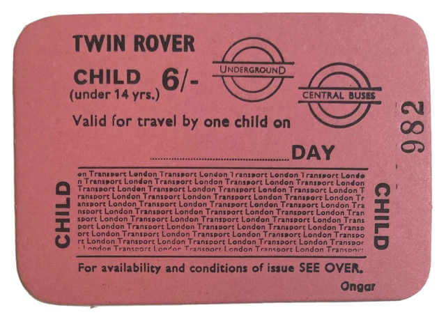 VINTAGE LONDON TRANSPORT Bus Ticket Twin Rover Ticket 6/- Ongar 65 £0. ...