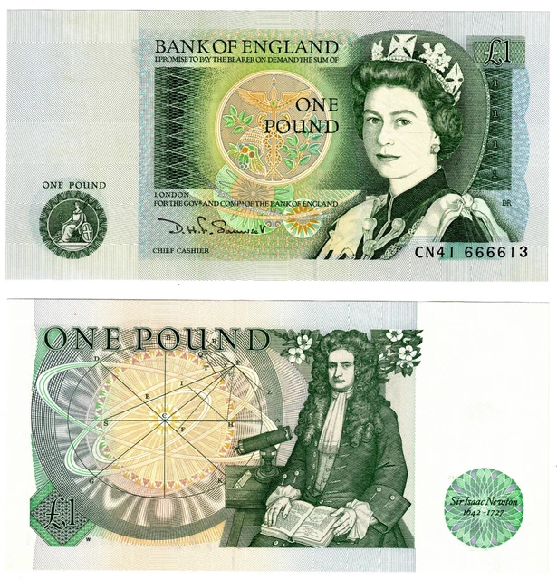 1984 GREAT BRITAIN Bank of England P377b 1 pound Banknote Queen ...