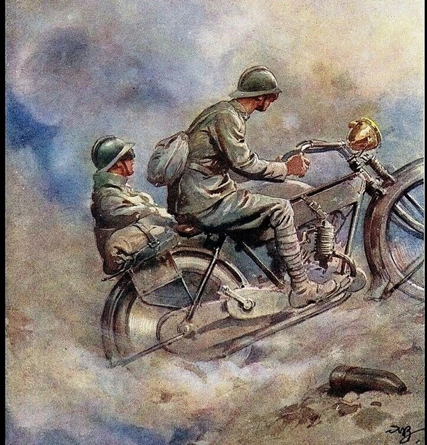 STAMPA 1918 MOTO Sidecar Frera Indian Esercito Ww1 Achille Beltrame ...