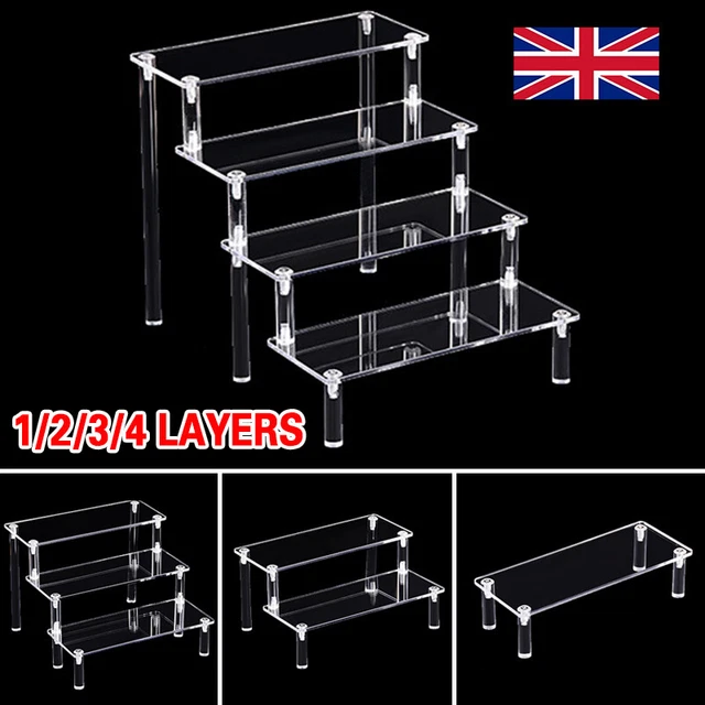 ACRYLIC RISER 1/2/3/4-TIER Self-Install Display Shelf Removable Rack ...