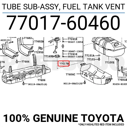 7701760460 GENUINE TOYOTA TUBE SUB-ASSY, FUEL TANK VENT 77017-60460 OEM ...