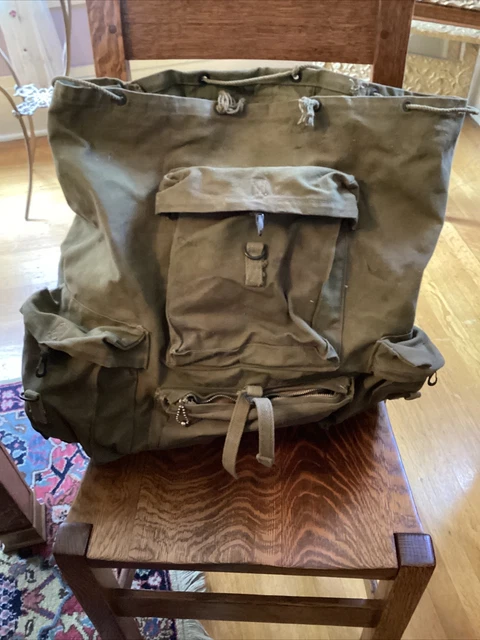 WWII US ARMY OD Green Canvas M1945 Field Pack Back Pack Rucksack Metal ...