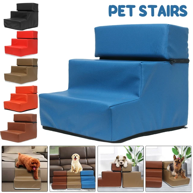 3-STEP LEATHER PET Stair Dog Ramp Stair Cover Removable Zipper Leather ...