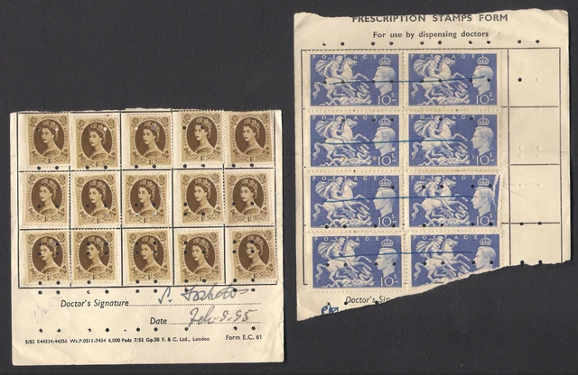 GB 1955 NHS Prescription Forms Part x2 With Postage Stamps Fiscal ...