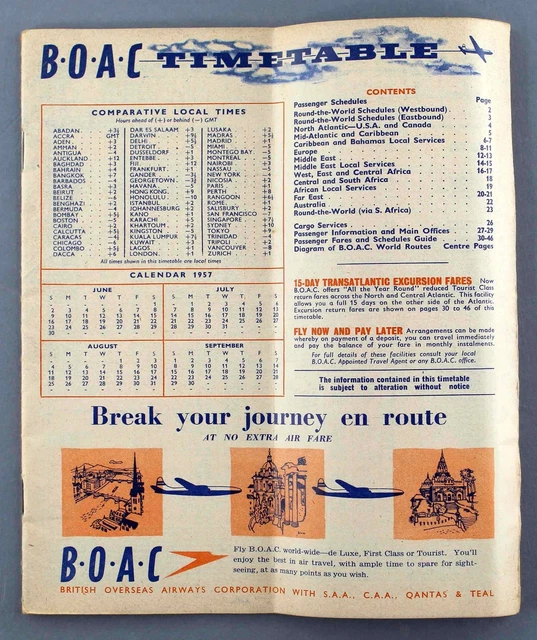 BOAC AIRLINE TIMETABLE June 1957 B.o.a.c. Route Map EUR 56,74 - PicClick IT