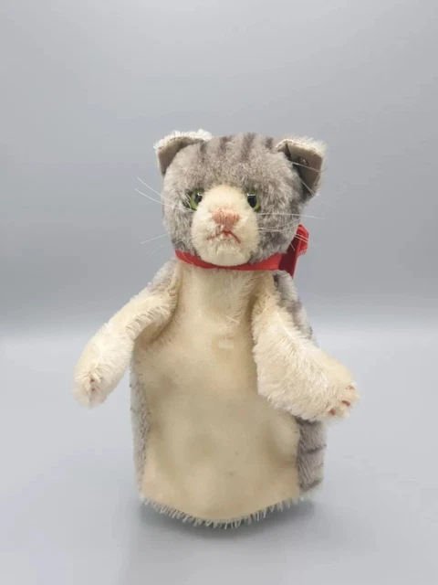 STEIFF KATZE HANDPUPPE grau getigert 23cm mit Knopf 70er EUR 25,00 ...
