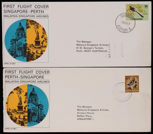 MALAYSIA 1967 PICTORIAL First Flight Covers Singapore - Perth,Taipei ...