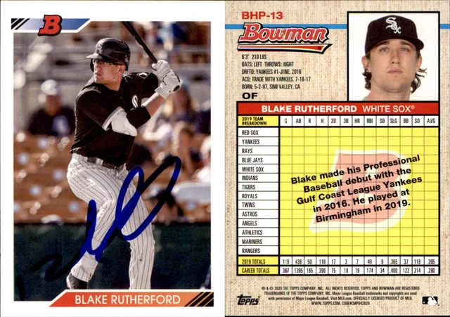 CARTE SIGNÉE BLAKE Rutherford 2020 Bowman Heritage #BHP-13 White Sox ...