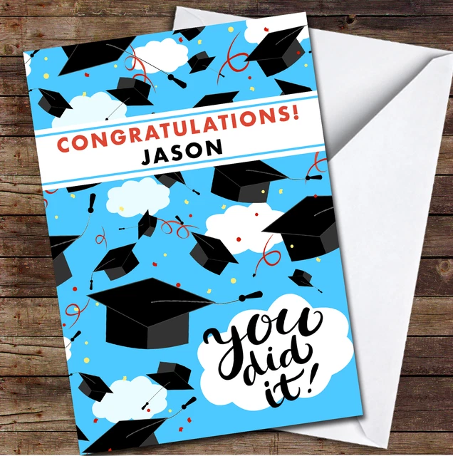 FLYING GRADUATION HATS Congratulations Uni Name Leavers Personalised ...