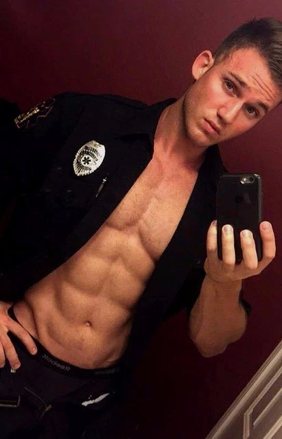 SHIRTLESS MALE MUSCULAR Man Unbuttoned Uniform Nice Abs Hot Cop PHOTO ...