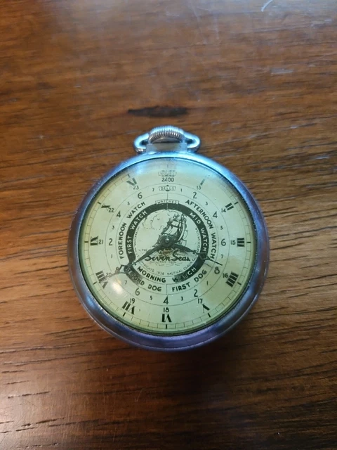 1936 NAUTICAL POCKET Watch The E Ingraham Seven Seas WORKING Serviced ...