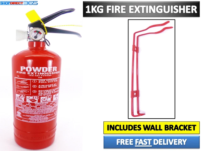 1KG POWDER ABC Fire Extinguisher House Car Caravan Office Taxi + Wall ...