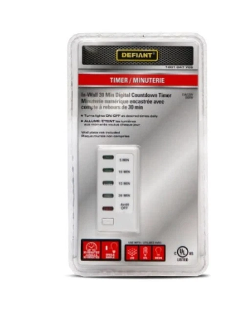 DEFIANT INDOOR IN-WALL 30 Minute Programmable Digital Countdown Timer ...
