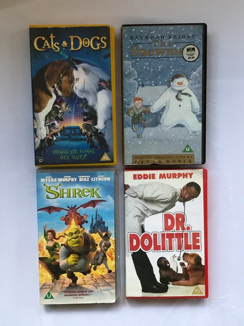 COLLECTION OF CHILDRENS VHS Films - Cats & Dogs, Shrek, The Snowman, Dr ...