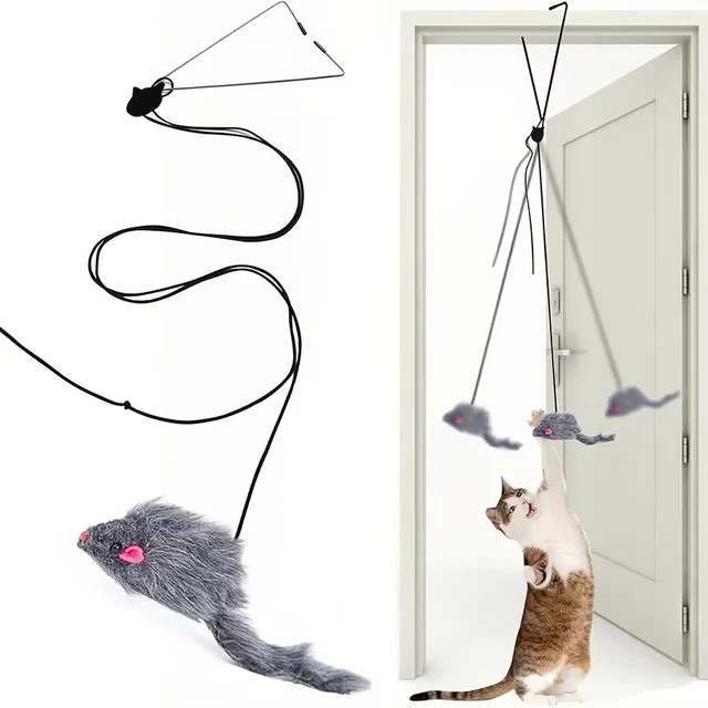 SIMULATION MOUSE CATS Toy Funny Self-Hey Hanging Door Retractable Cats ...