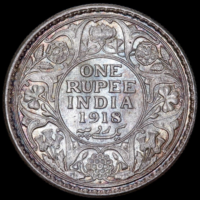 BRITISH INDIA. GEORGE V, 1910-36. One Rupee, 1918. Bombay Mint. Choice ...