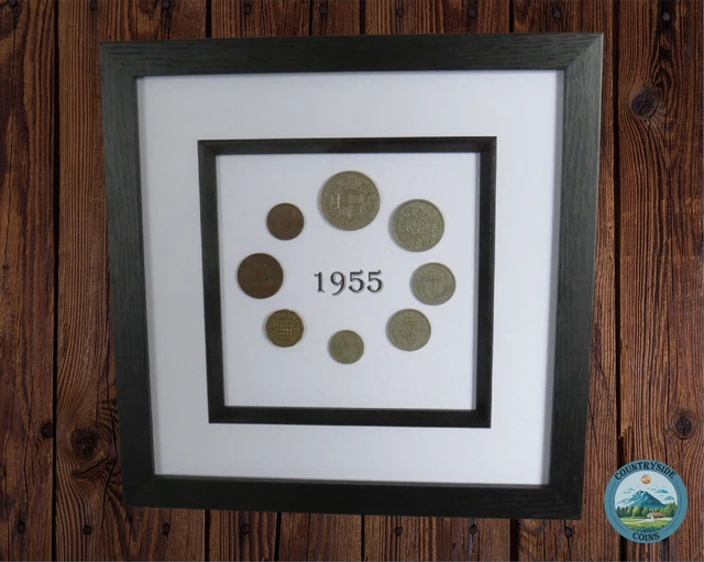 LUXURY 1955 FRAMED Birth Year Coin Set, 8 British Coin Set, 70th ...