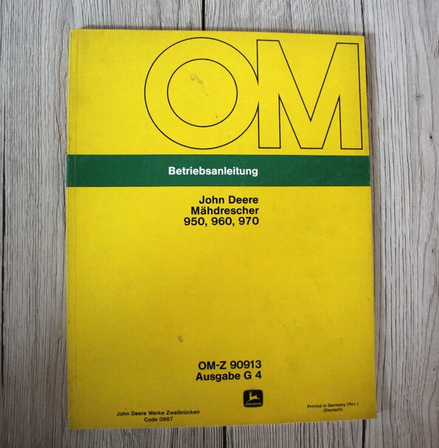ORIGINAL BETRIEBSANLEITUNG JOHN Deere Mähdrescher 950 960 970 EUR 39,00 - PicClick DE