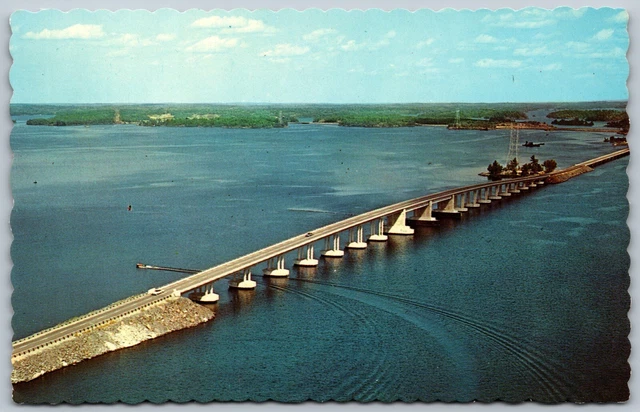 POSTCARD FORT FRANCES Ontario c1960s Noden Causeway Bridge Rainy River ...