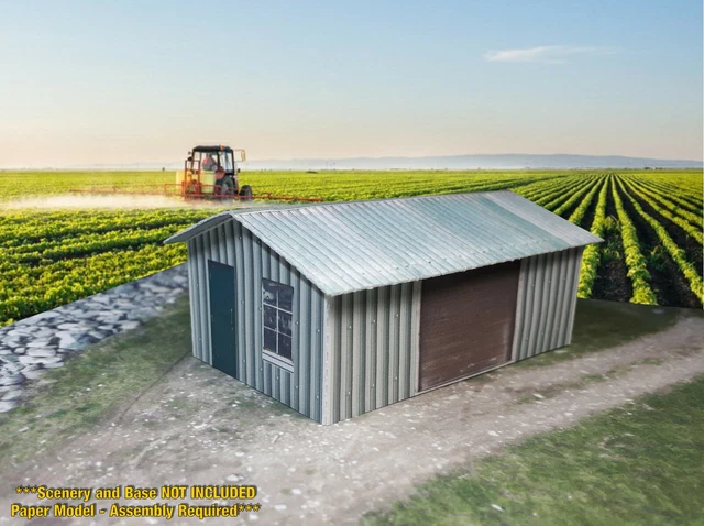 HO SCALE BUILDING - Corrugated Metal Shed Cardstock Paper Model kit set ...