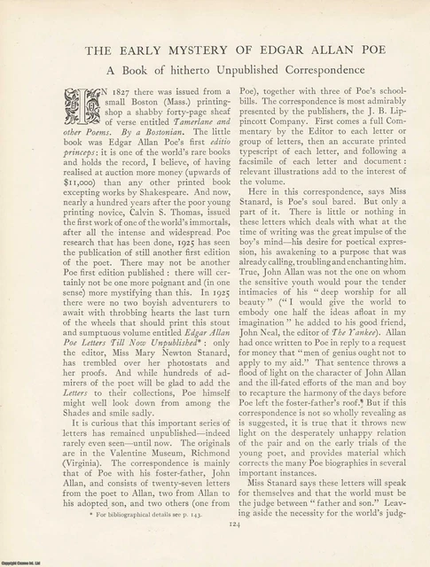 THE EARLY MYSTERY Of Edgar Allan Poe; A Book Of Hitherto Unpublished ...
