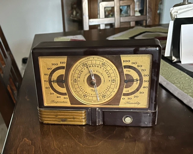 VINTAGE ART DECO Taylor Bakelite Weather Station Barometer Thermometer ...