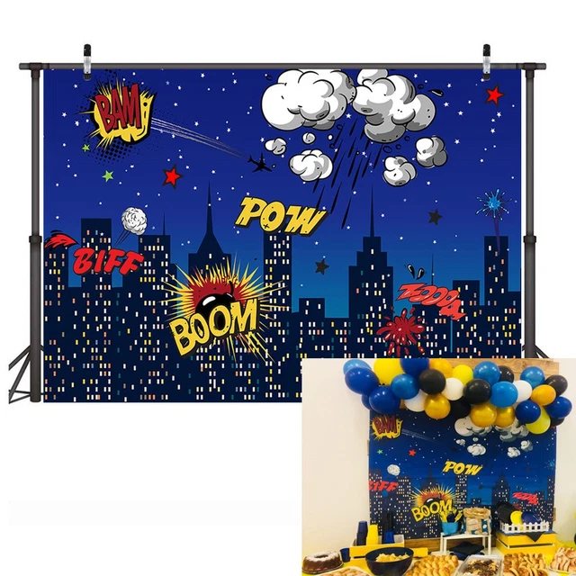 SUPER HERO THEME Backdrop for Photography Boom Birthday Party Banner ...