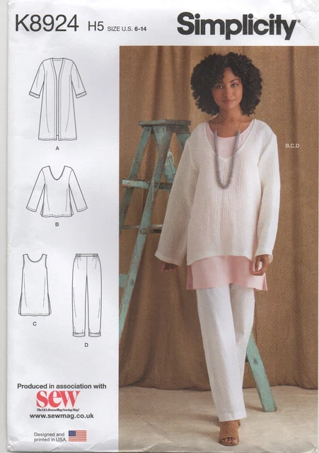 SIMPLICITY SEWING PATTERN 8924 Duster Trousers Top Vest Lagenlook Size ...