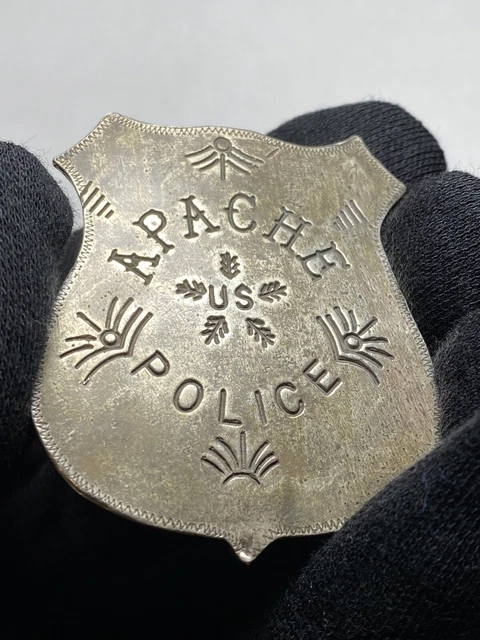 RARE ANTIQUE APACHE Indian Obsolete US Police Badge Signed Coin Silver ...