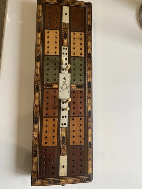19TH CENTURY ANTIQUE Masonic Tunbridgeware Cribbage Board £55.00 ...