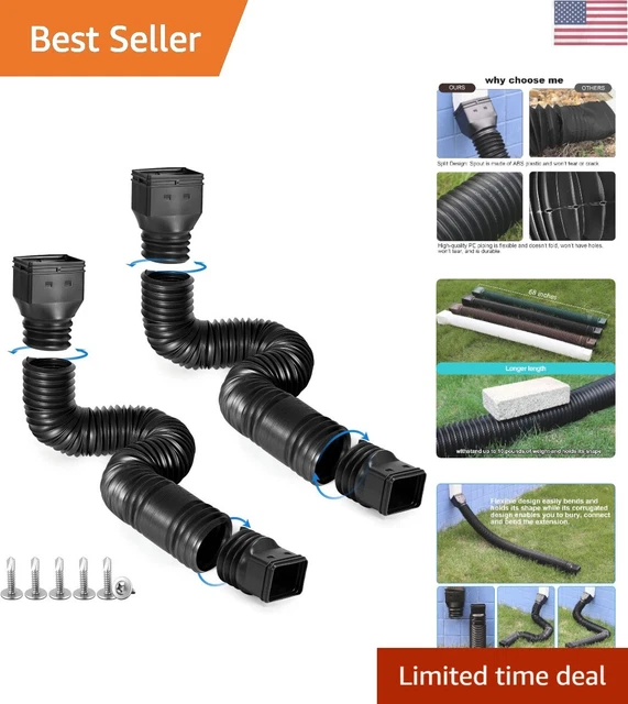 BLACK-2PACK RAIN GUTTER Downspout Extensions Flexible, Drain Downspout ...